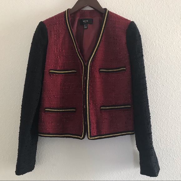 Mango | Jackets & Coats | Mango Tweed Deep Red Gold Blazer Jacket S ...